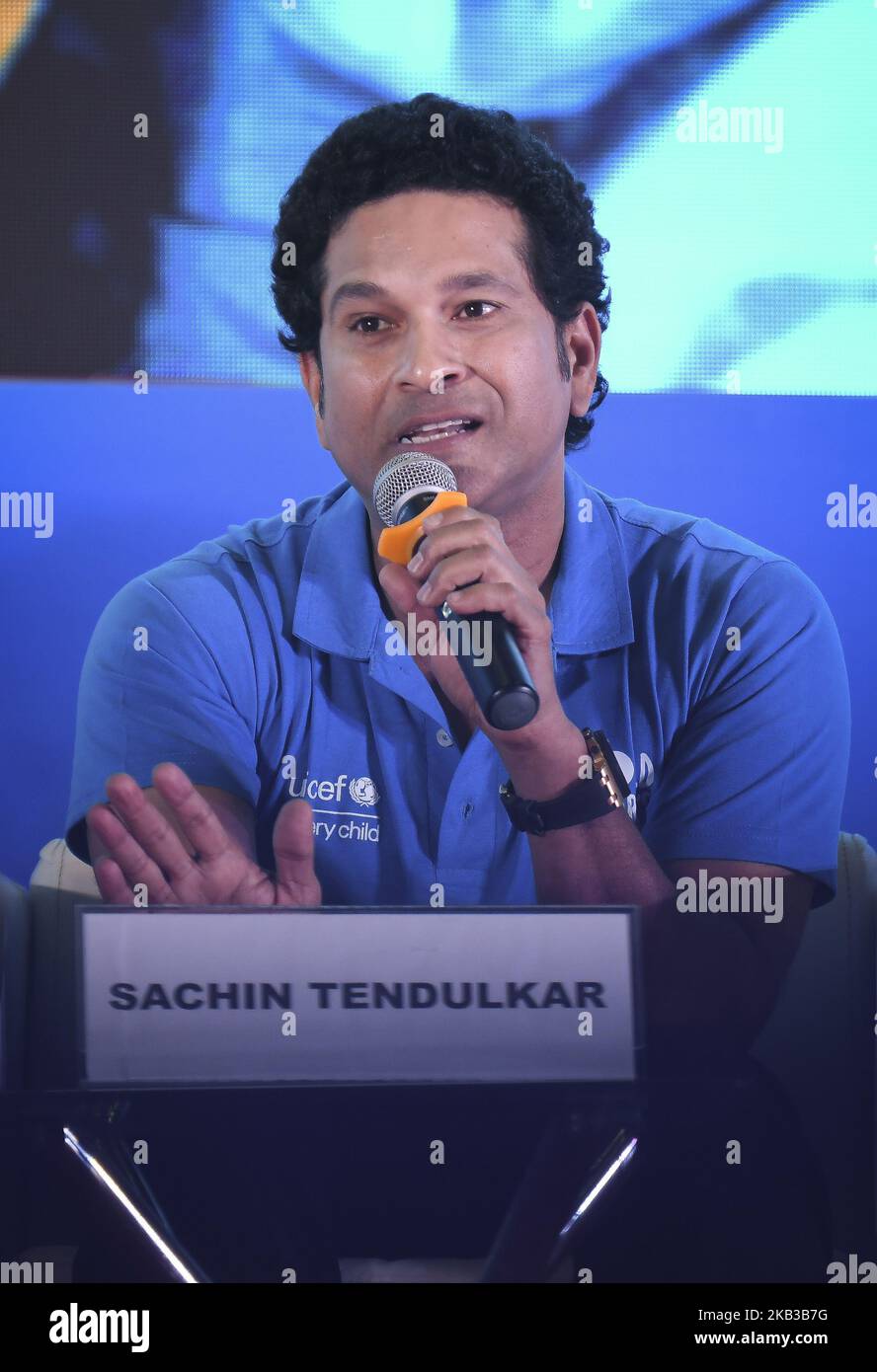 Former Indian cricketer and UNICEF goodwill ambassador Sachin Tendulkar ...