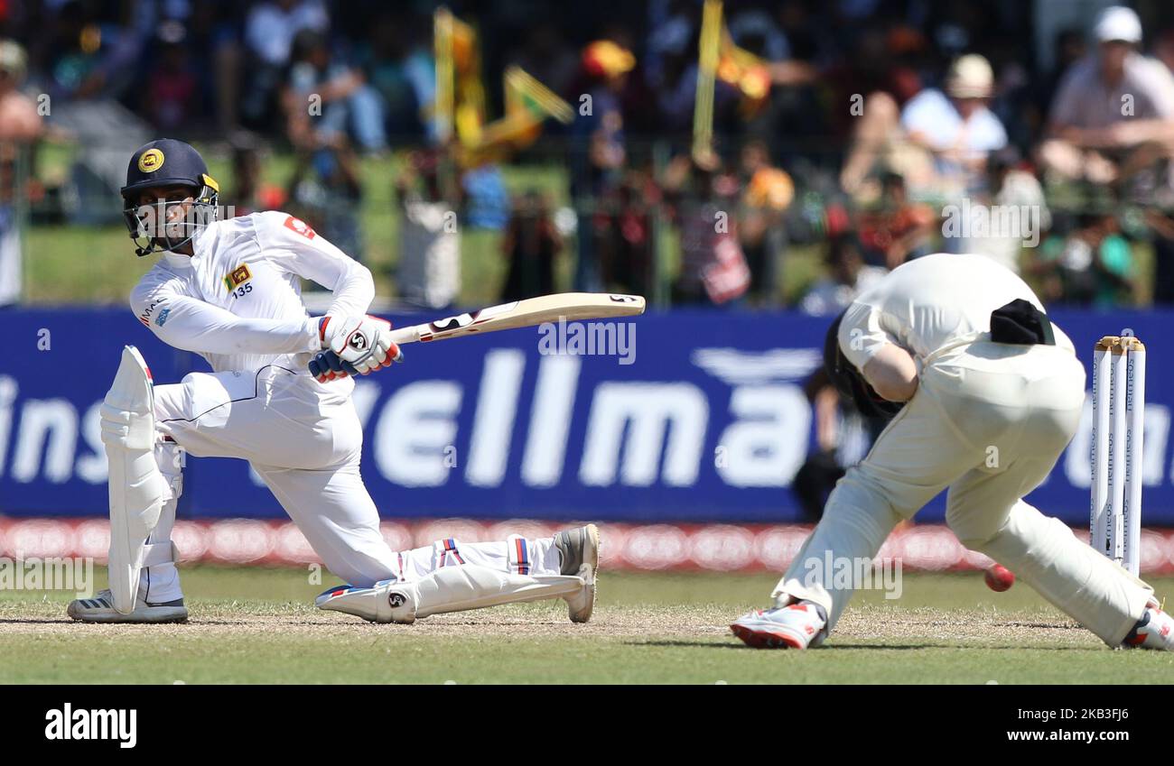 Sri Lankan cricketer Dhananjaya de Silva plays a shot during the 2nd ...