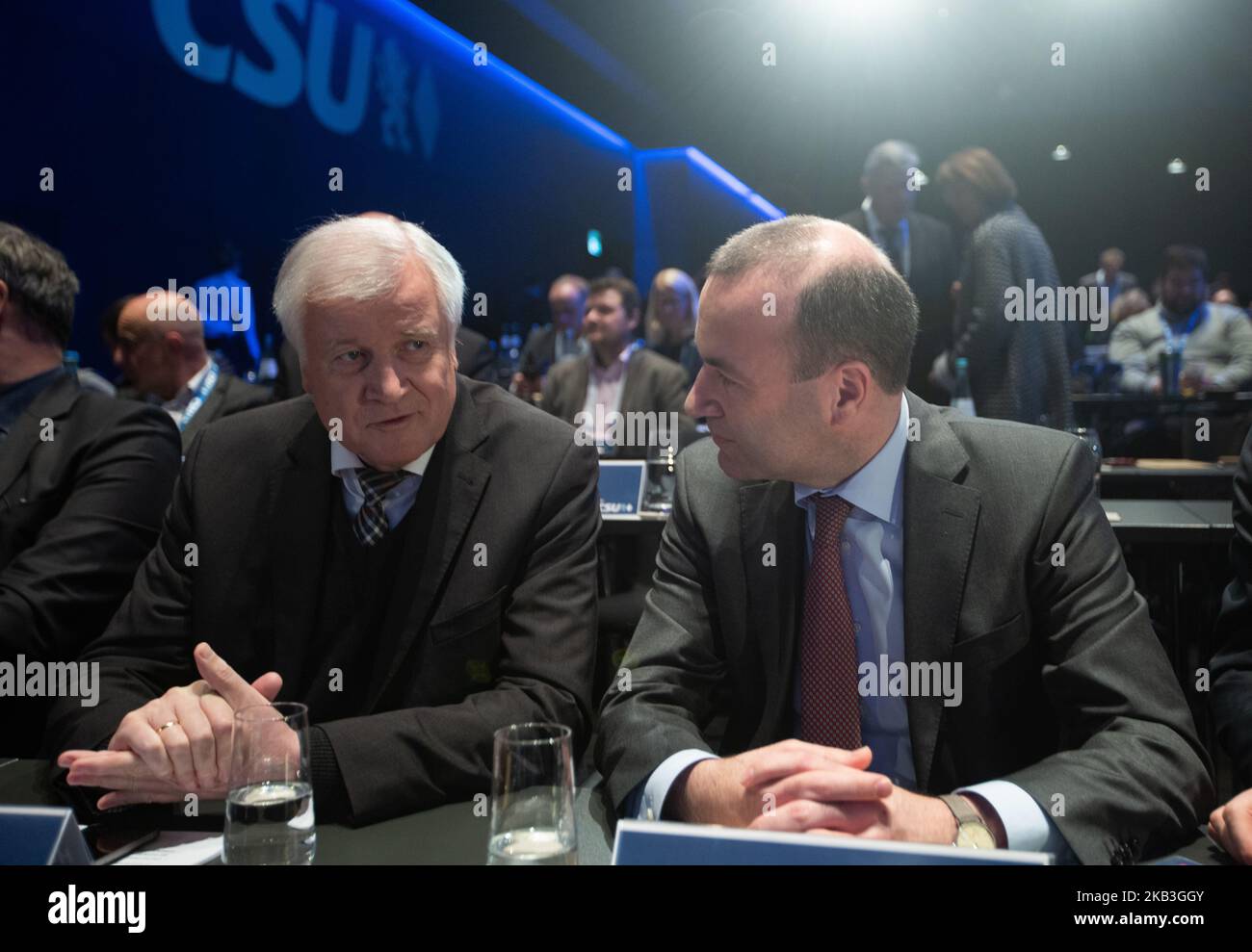 Horst Seehofer (.) and Manfred Weber talking. The CSU holds its party ...