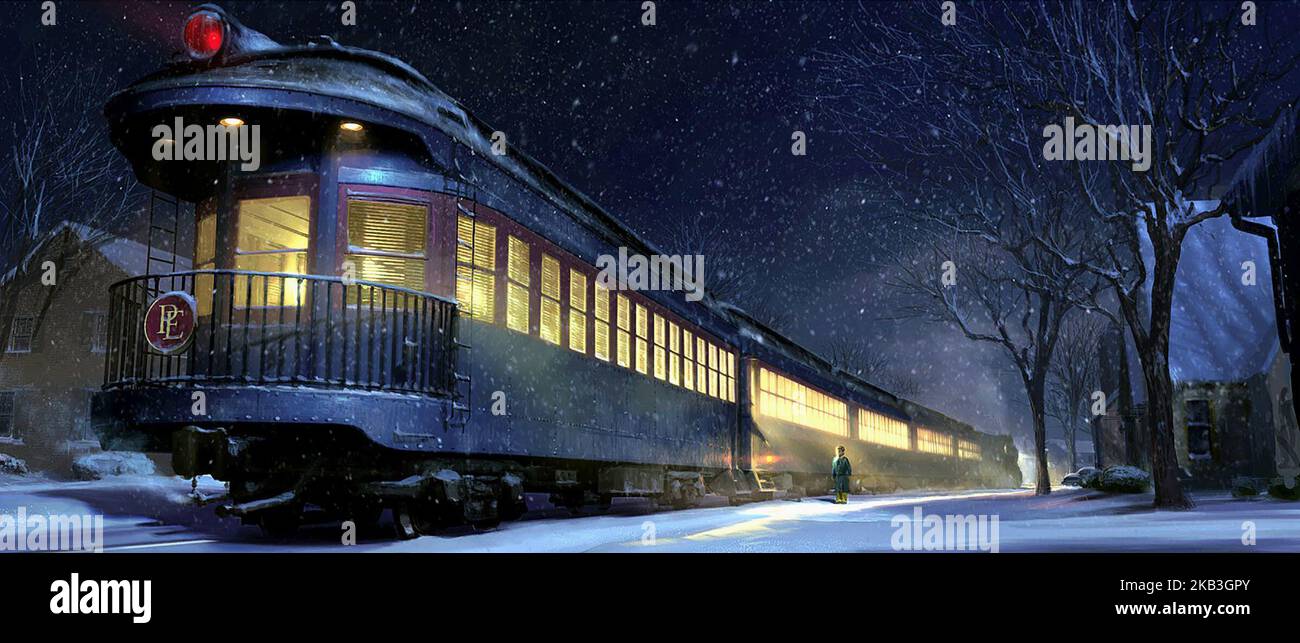 THE POLAR EXPRESS, TRAIN ARRIVES ON BOY'S STREET, 2004 Stock Photo - Alamy