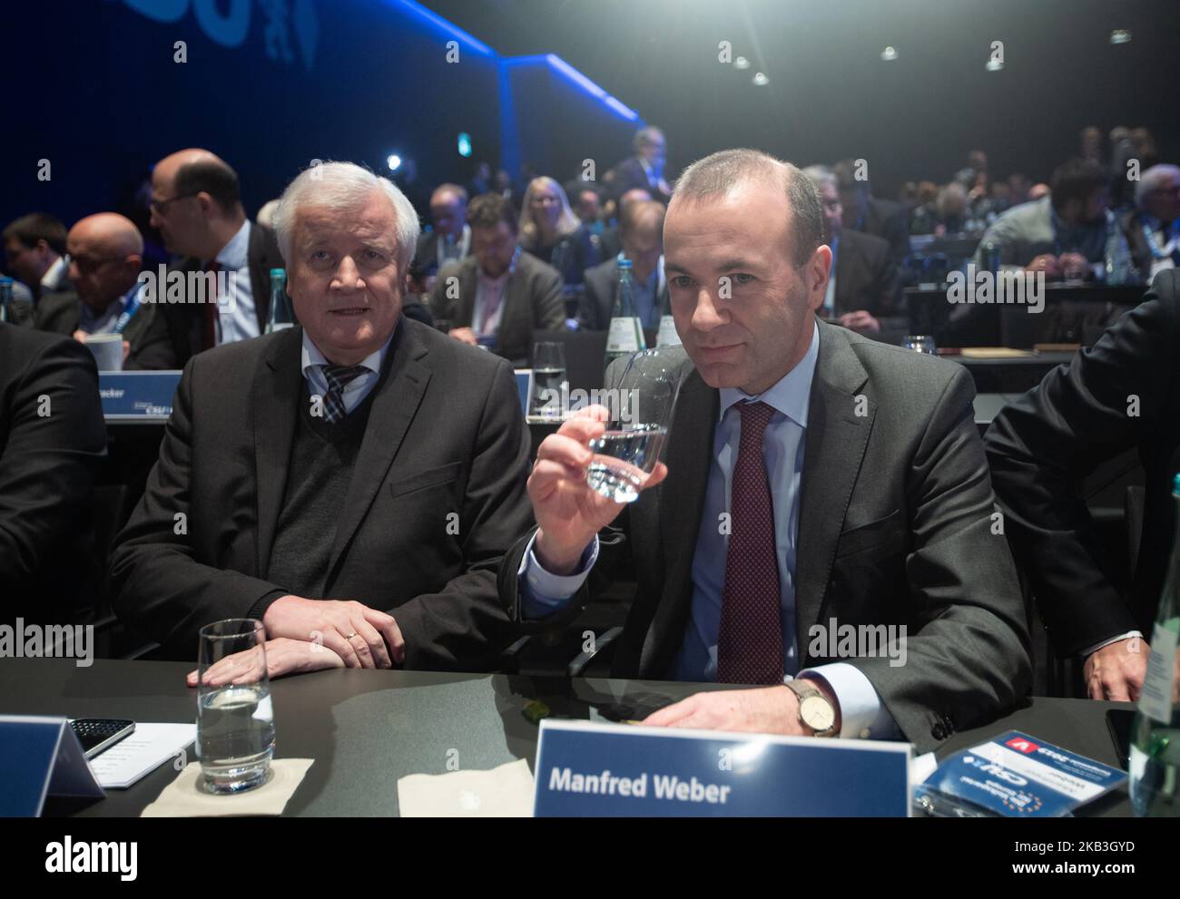 Horst Seehofer (.) and Manfred Weber talking and drinking. The CSU ...