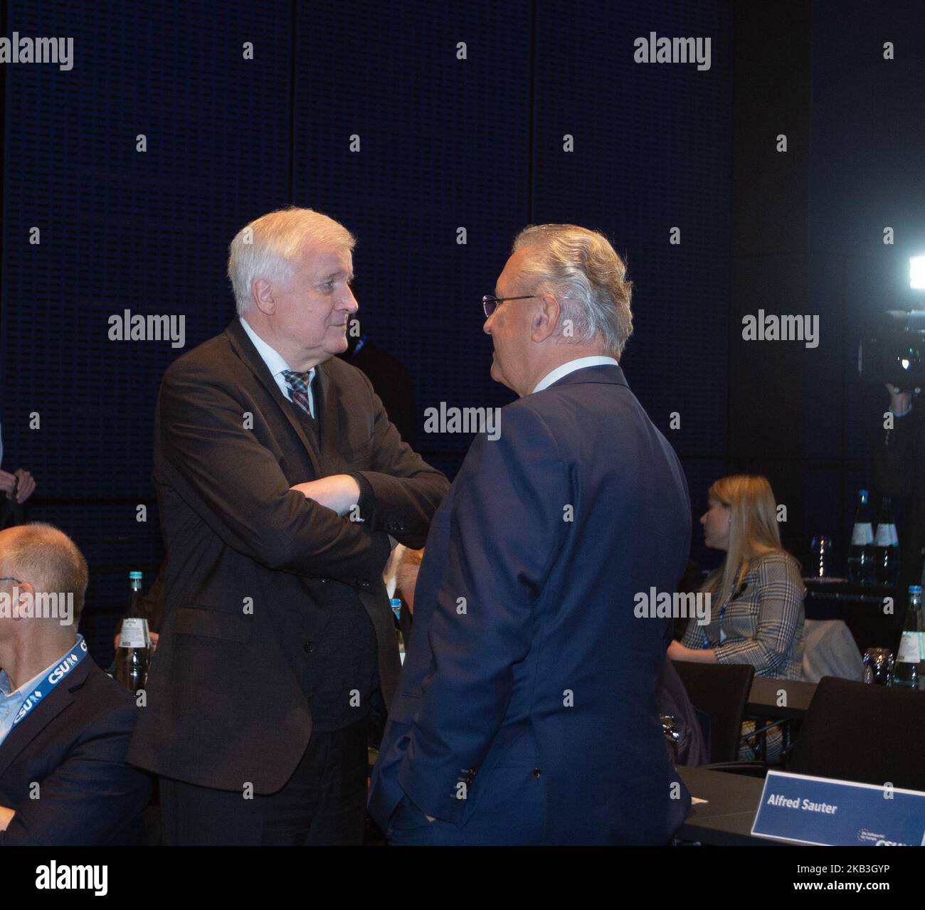 Horst Seehofer talking to Joachim Herrmann (r.). The CSU holds its party congress for the ...