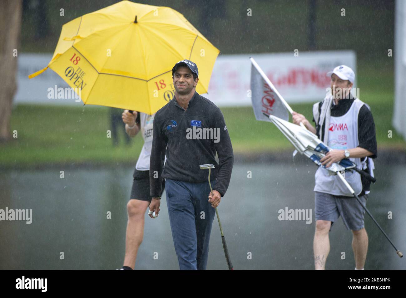 A photo Showing the winner of the 2018 Honma Hong Kong Open Aaron Rai ...