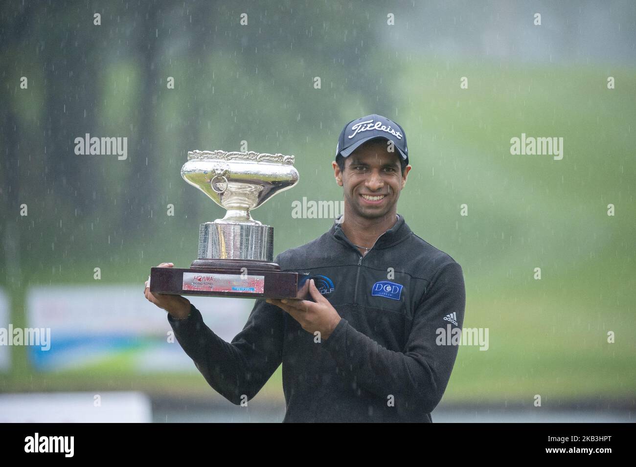 A photo showing the winner of the 2018 Honma Hong Kong Open Aaron Rai ...