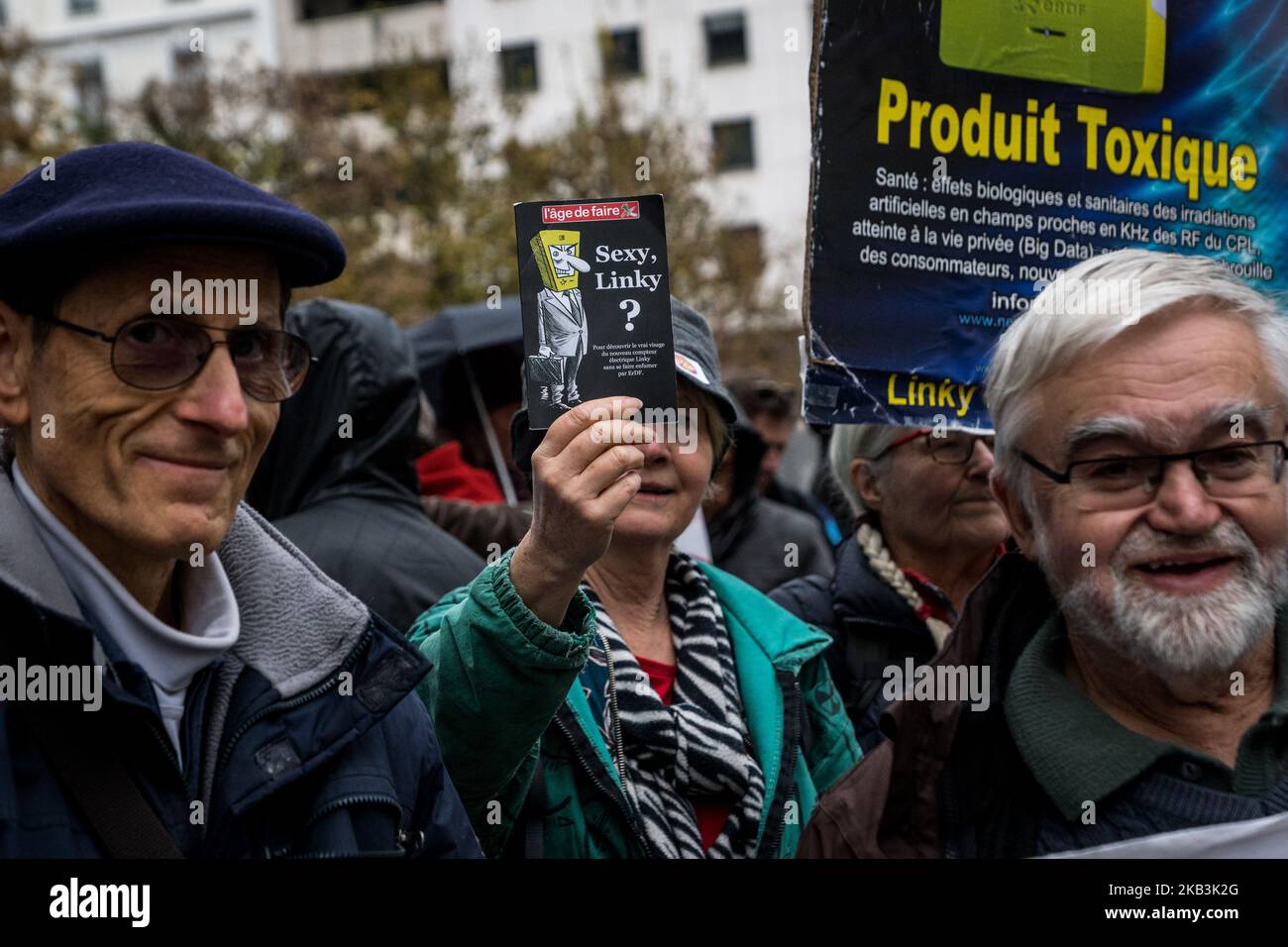 Demonstration in front of the Court of Lyon, France, against the Linky ...