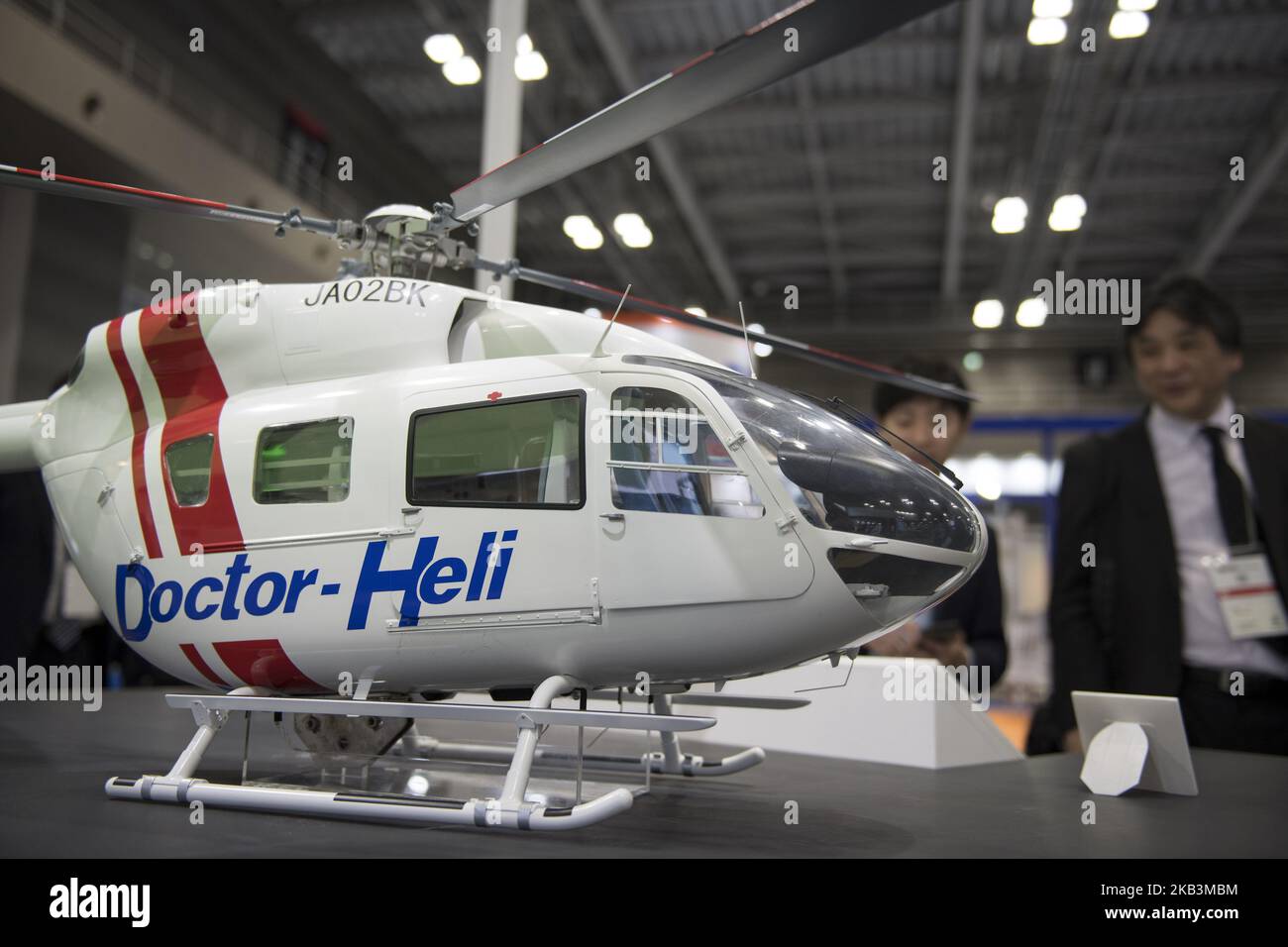 A model of a helicopter are displayed during Japan Aerospace 2018 air ...