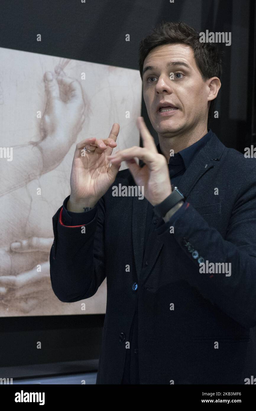 Christian Galvez during the presentation of the exhibition "Leonardo da ...