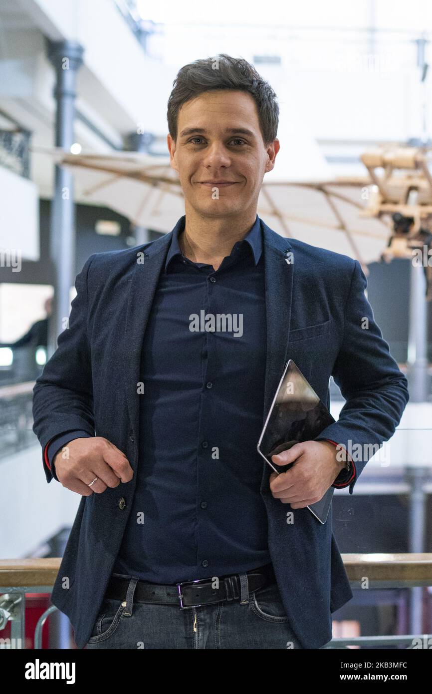 Christian Galvez during the presentation of the exhibition "Leonardo da ...