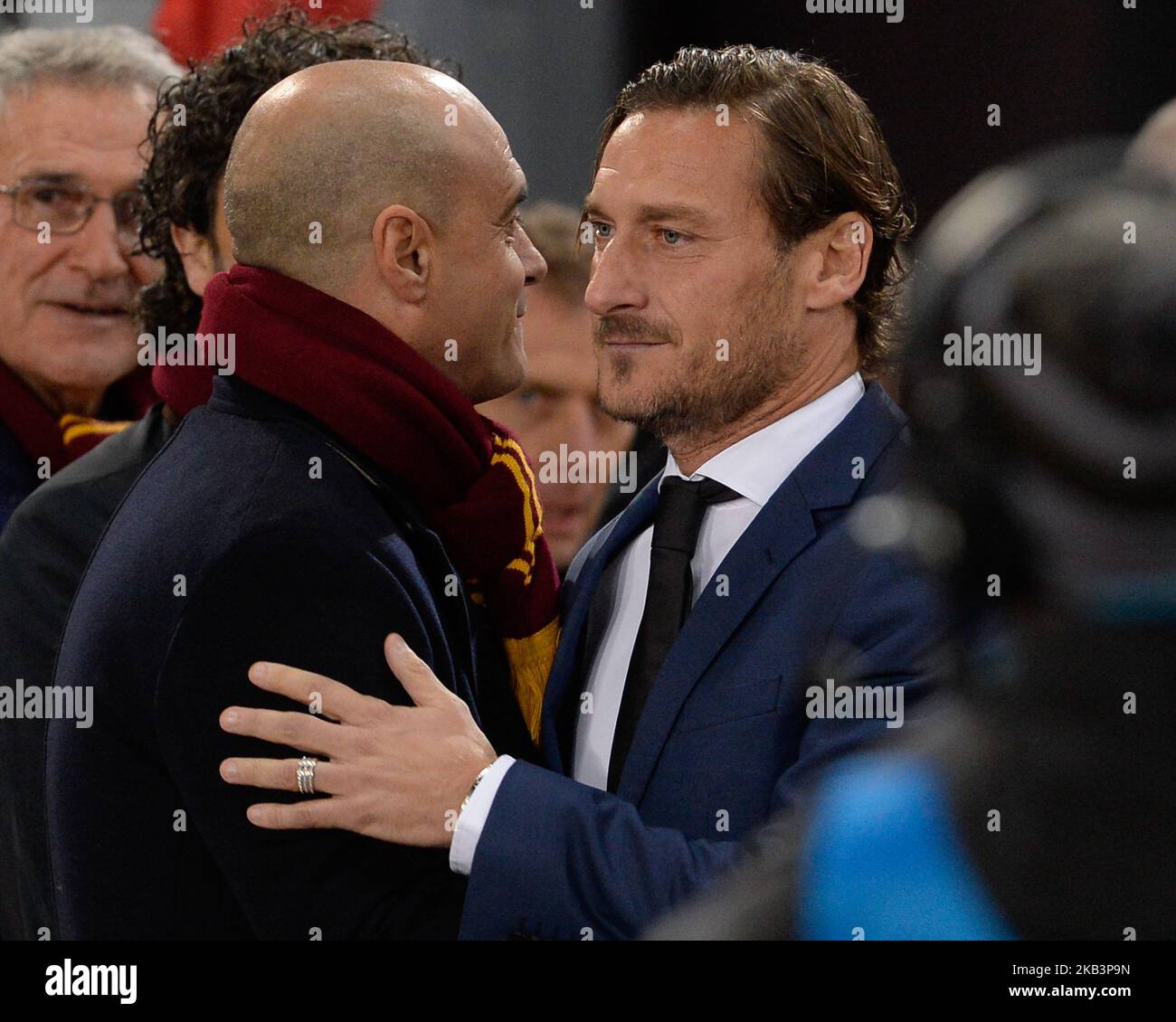 Former captain Francesco Totti greets Giuseppe Giannini during the ...