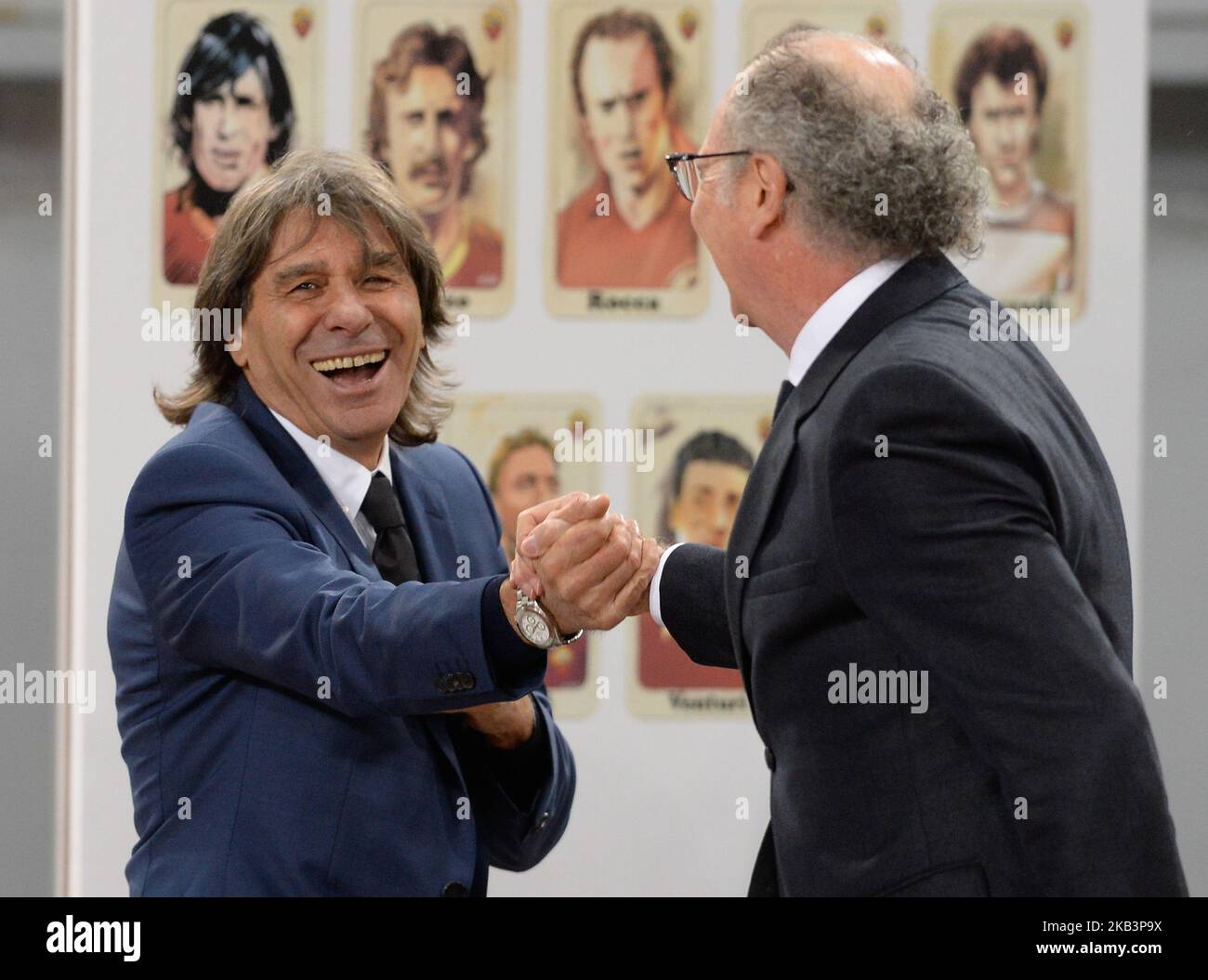 Bruno Conti greets Paolo Roberto Falcao before the UEFA Champions ...