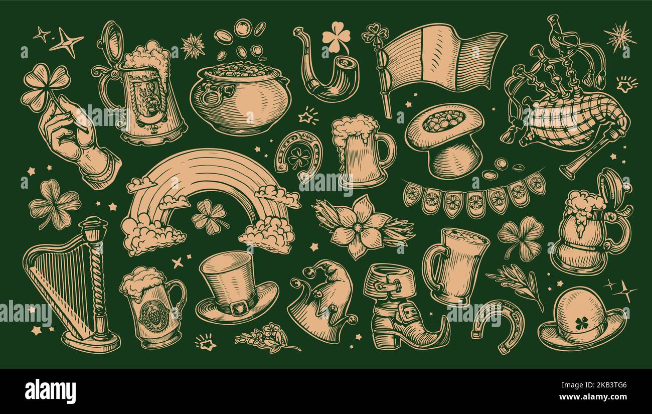 Set of St. Patricks Day symbols. Irish holiday concept. Collection ...