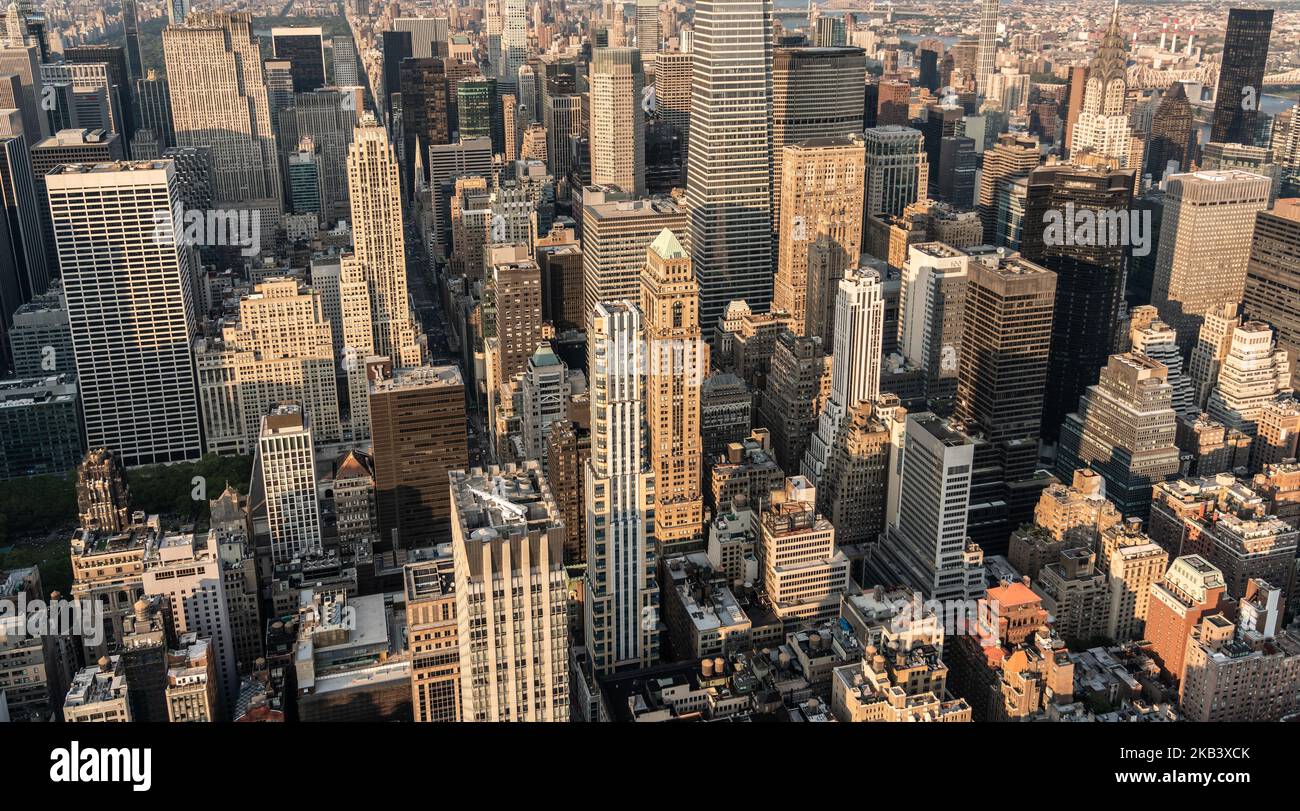 Panoramic aerial view of tall buildings and various buildings in ...
