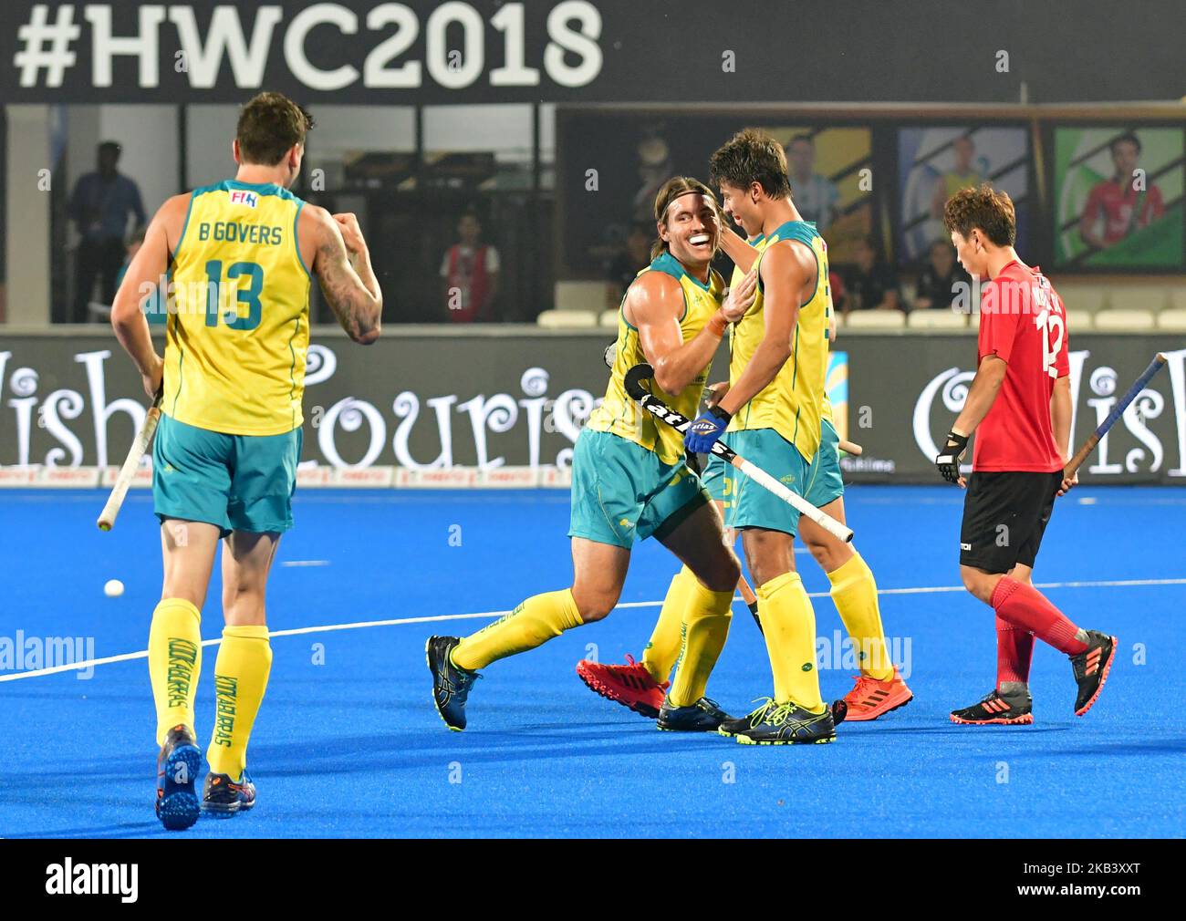 Blake Govers (#13) of Australia celebrates with his team mates Jeremy ...