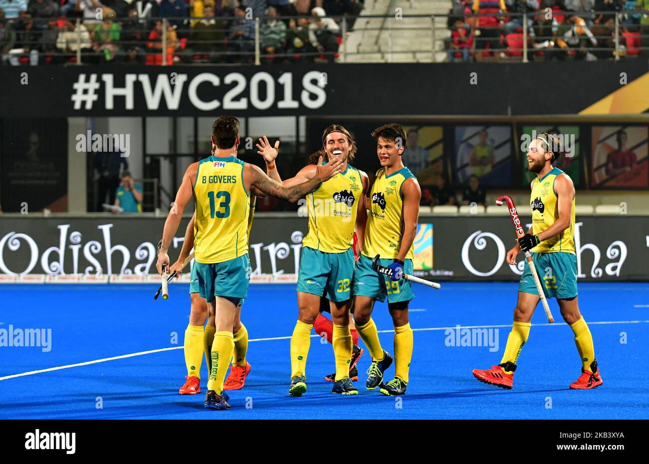Blake Govers (#13) of Australia celebrates with his team mates Jeremy ...
