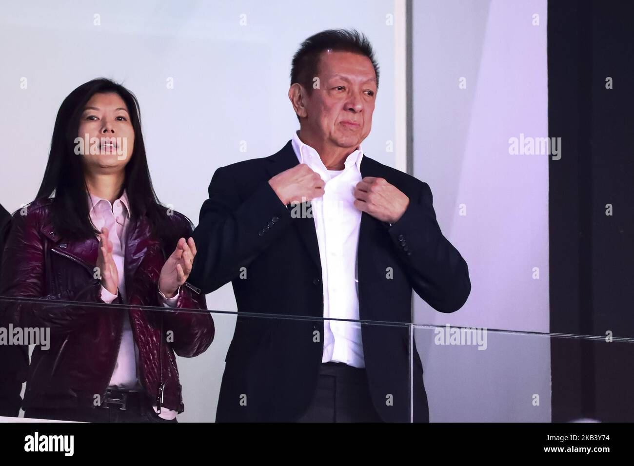 Peter Lim (R) and his wife Cherie Lim (L) before spanish La Liga match ...