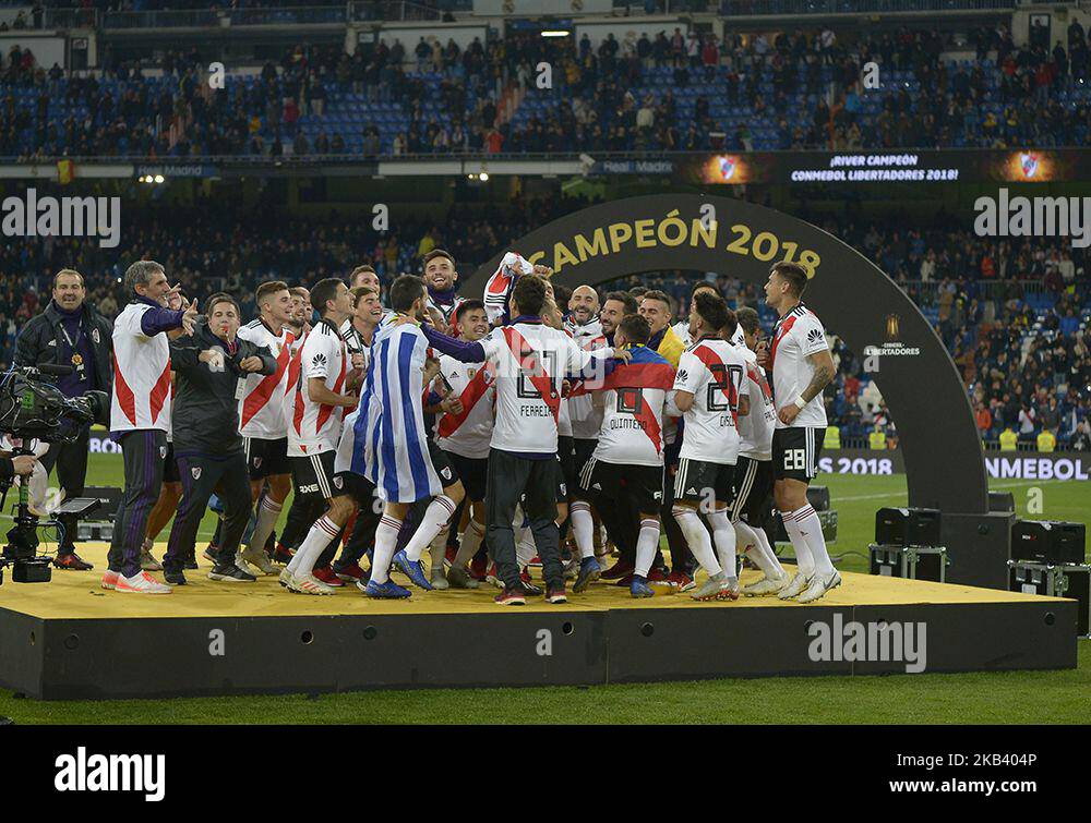 Players of River Plate celebrate after winning the second leg match of ...