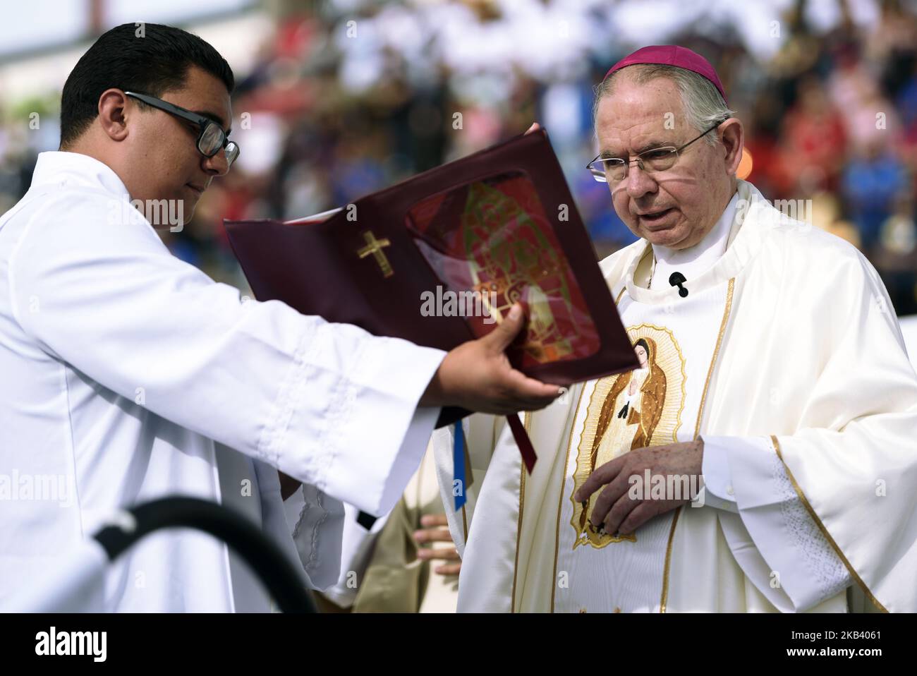 Los Angeles Archbishop, José H. Gomez (R), during a mass in honor of ...