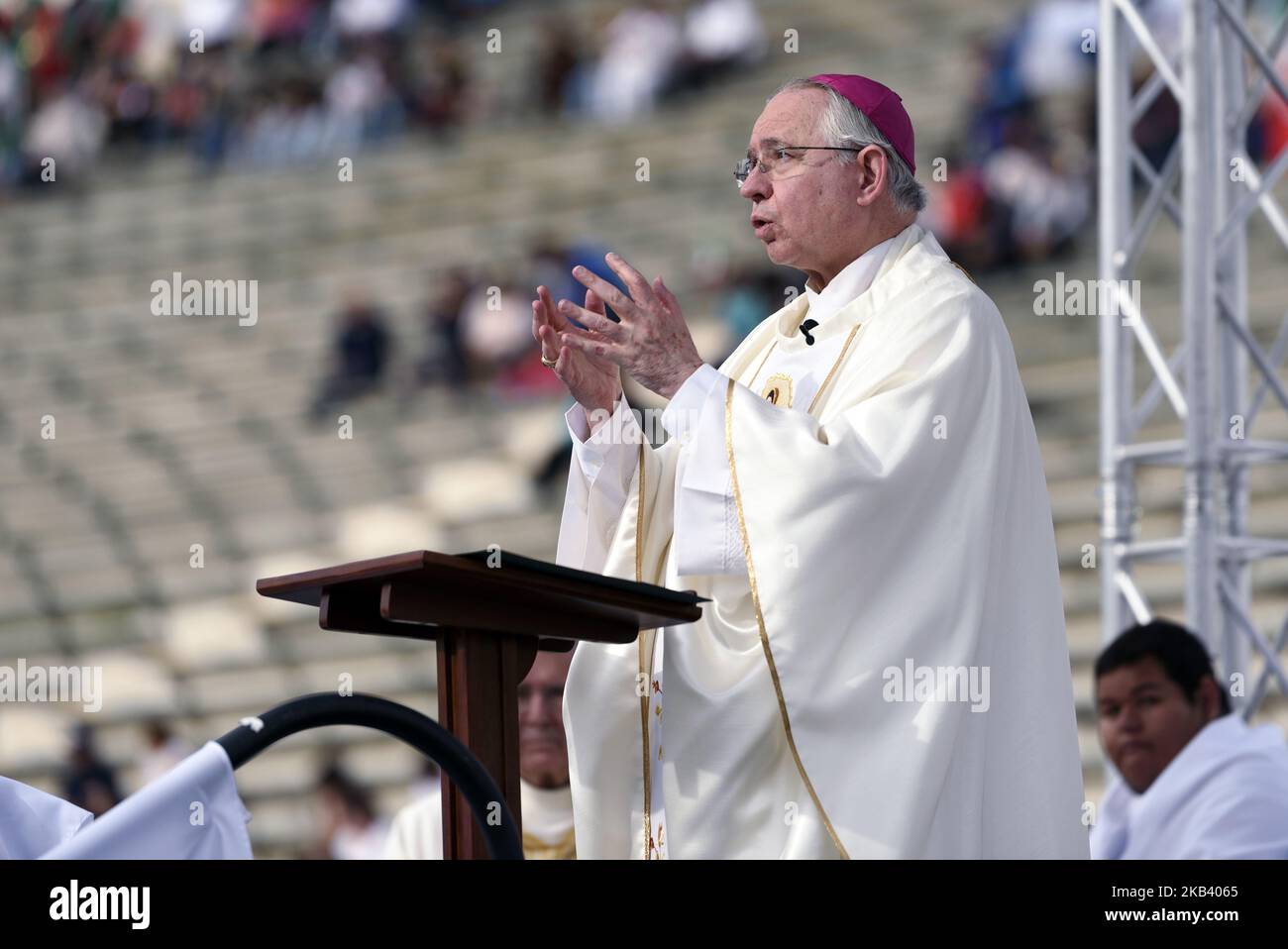Los Angeles Archbishop, José H. Gomez, speaks during a mass in honor of ...