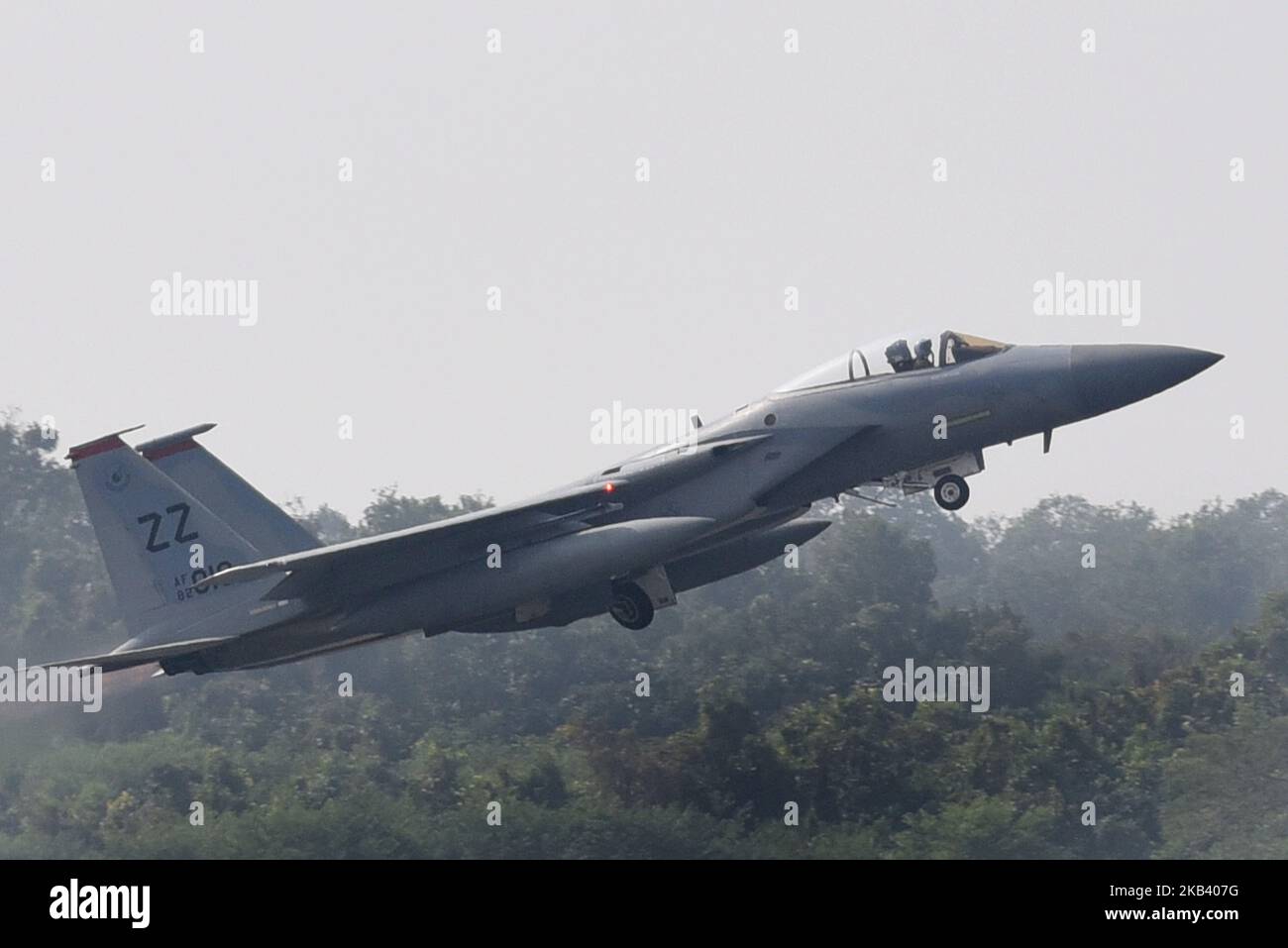 US F-15 fighter jet of US Air Force takes off during Indian Air Force ...