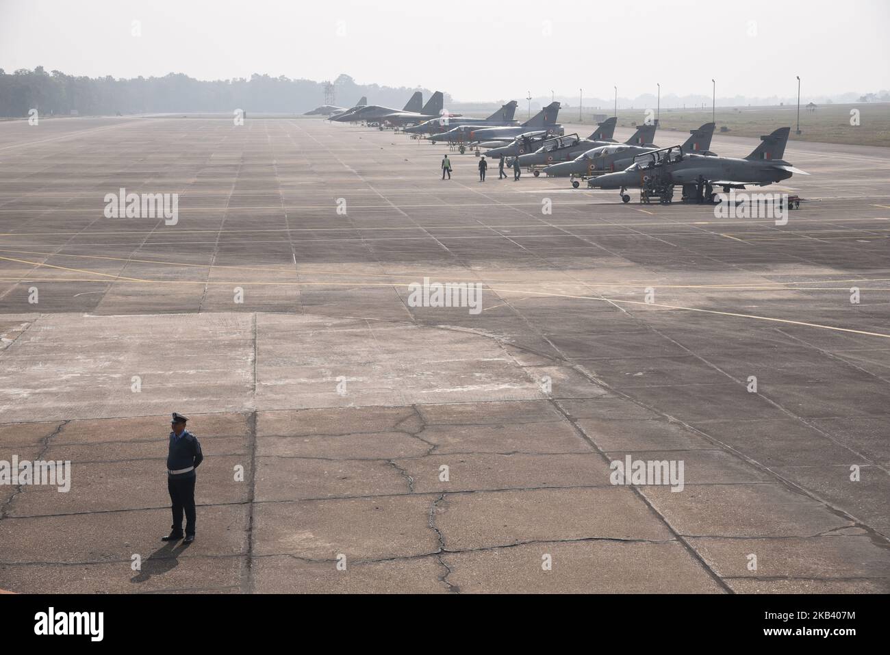 An Indian Air Force Hawk aircraft is seen taxing on a runway During ...
