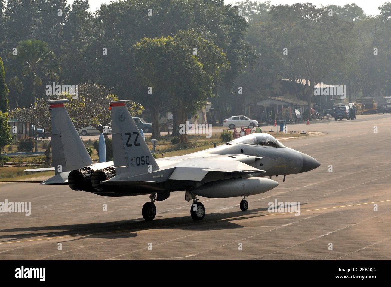 F-15 fighter jet of US Air Force takes off during Indian Air Force and ...
