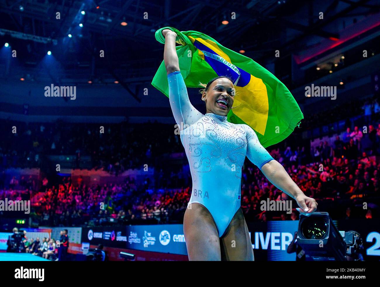 Brazil's Rebeca Andrade celebrates winning gold after the women's ...
