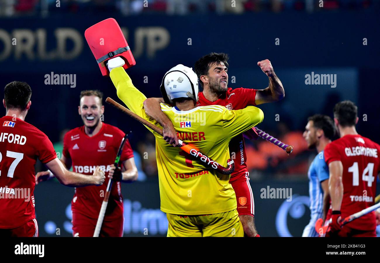 Goalkeeper George Pinner (yellow) celebrates victory at full time ...