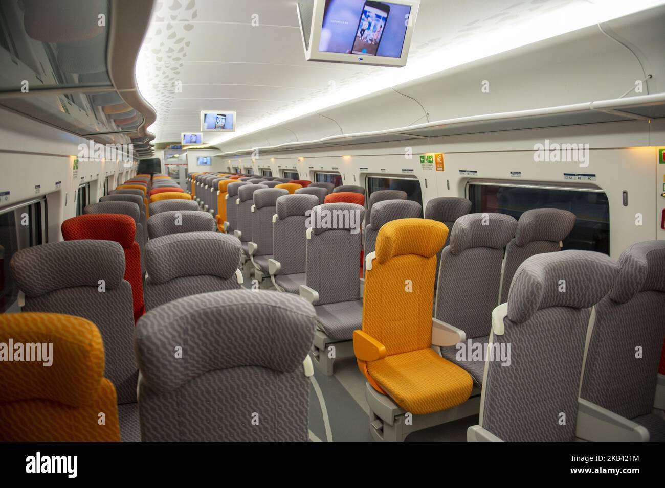 The interior of the Vibrant Express train, operated by MTR Corp is ...