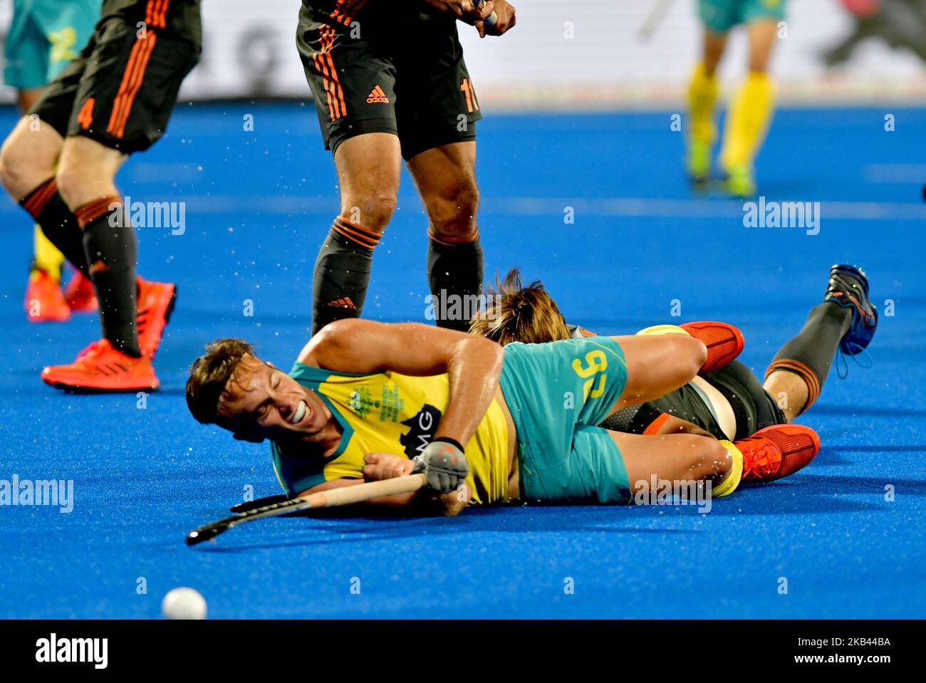 Australia's Dylan Wotherspoon (front) fights for the ball with ...