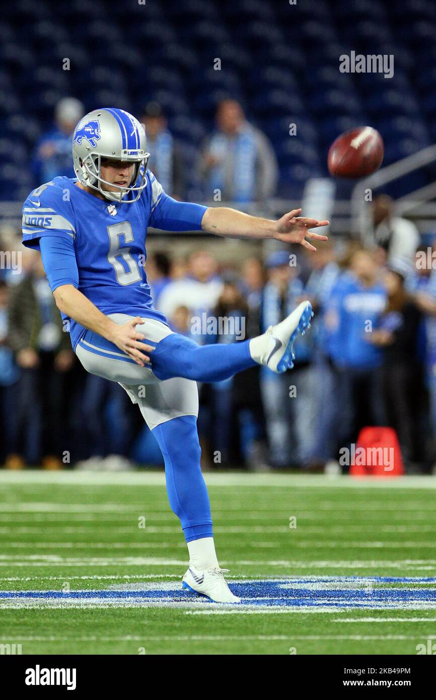Detroit Lions punter Sam Martin (6) punts during warmups before an NFL ...