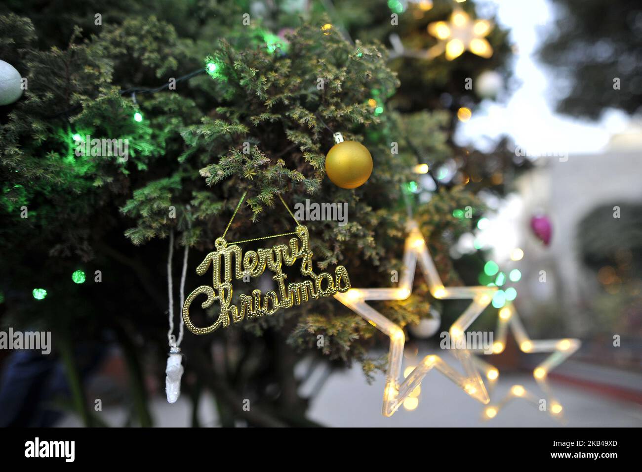 A decorated Lights over the christmas tree during Christmas EVE ...