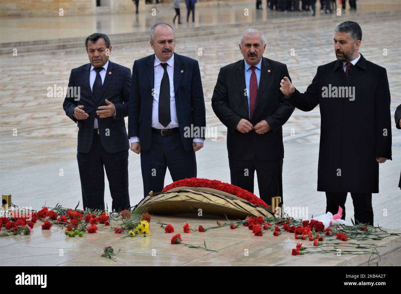 Visitors pay their respect in front of the tomb of Ismet Inonu, modern ...