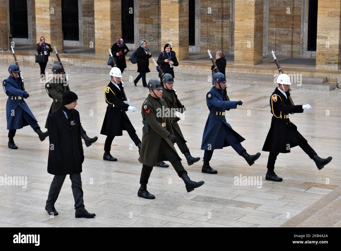 Turkish honor guards march at Anitkabir on the 45th anniversary of ...