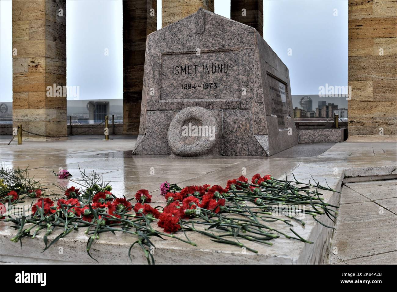 Flowers are placed in front of the tomb of Ismet Inonu, modern Turkey's ...