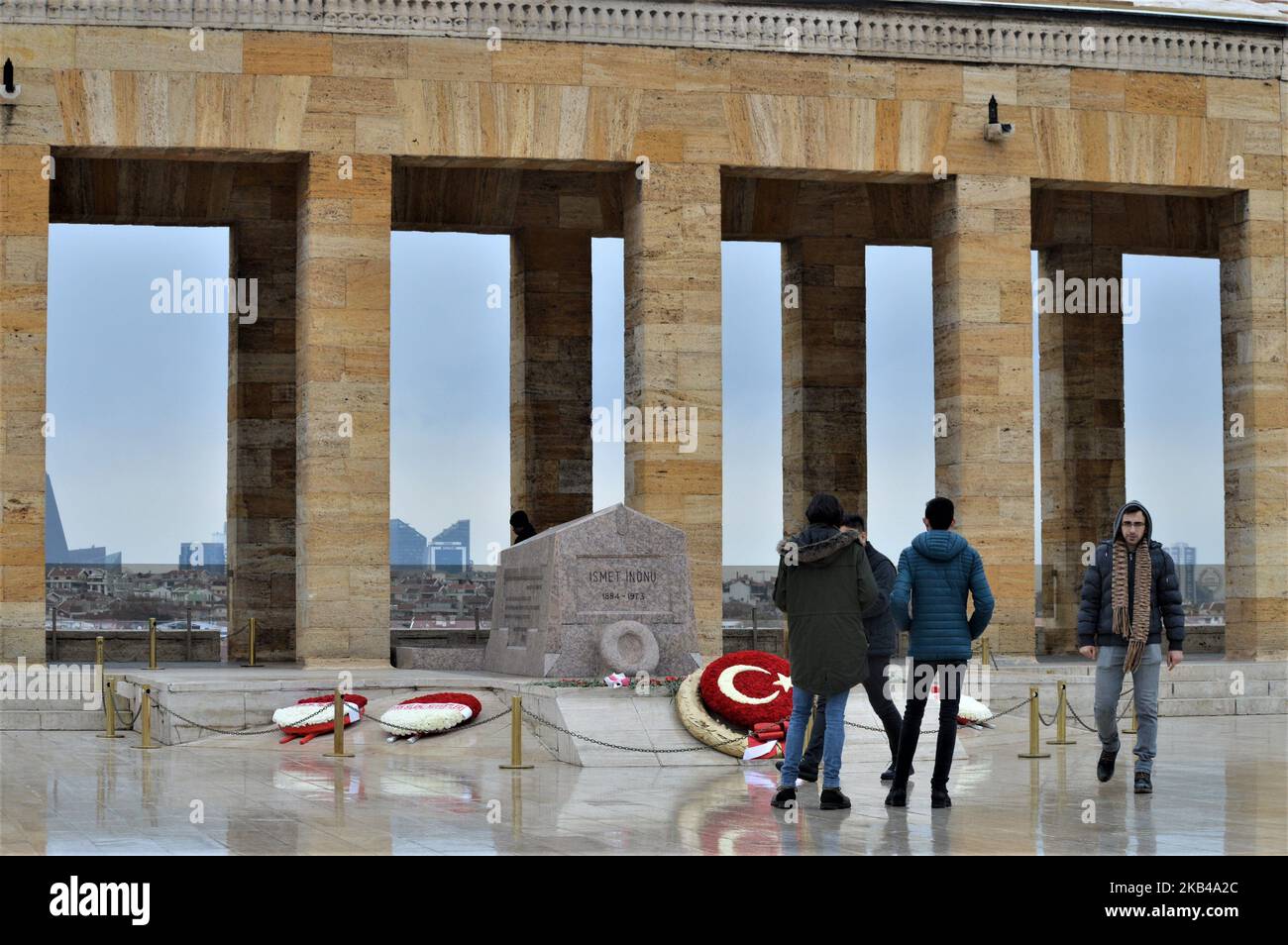 Visitors pay their respect in front of the tomb of Ismet Inonu, modern ...