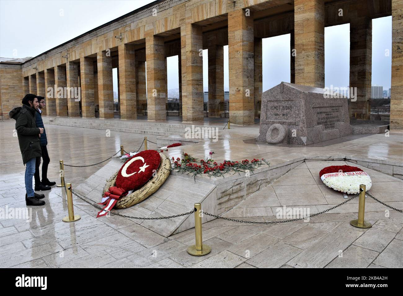 Visitors pay their respect in front of the tomb of Ismet Inonu, modern ...
