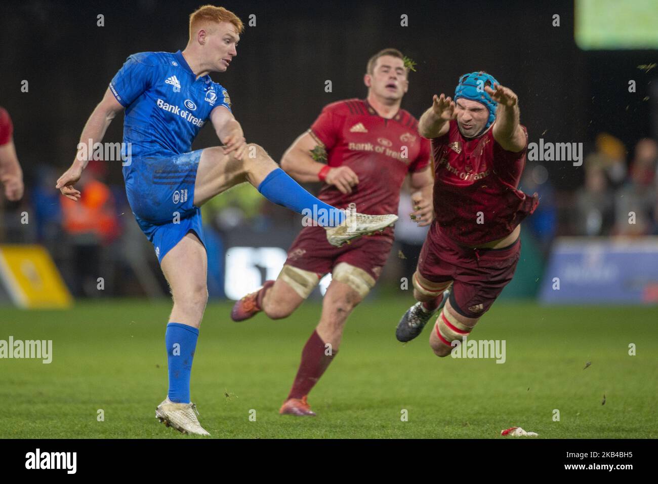 Ciaran Frawley of Leinster and Tadhg Beirne of Munster during the ...
