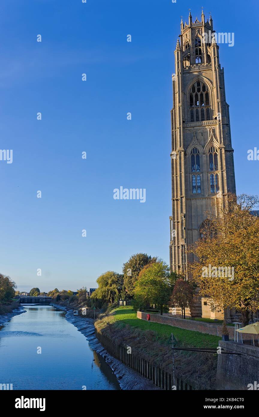 St. Botolph's stump church tower with the Witham railway bridge in the ...