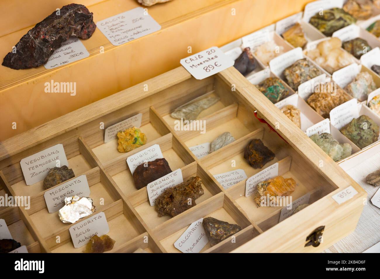 Collection of minerals on counter in souvenir shop Stock Photo - Alamy