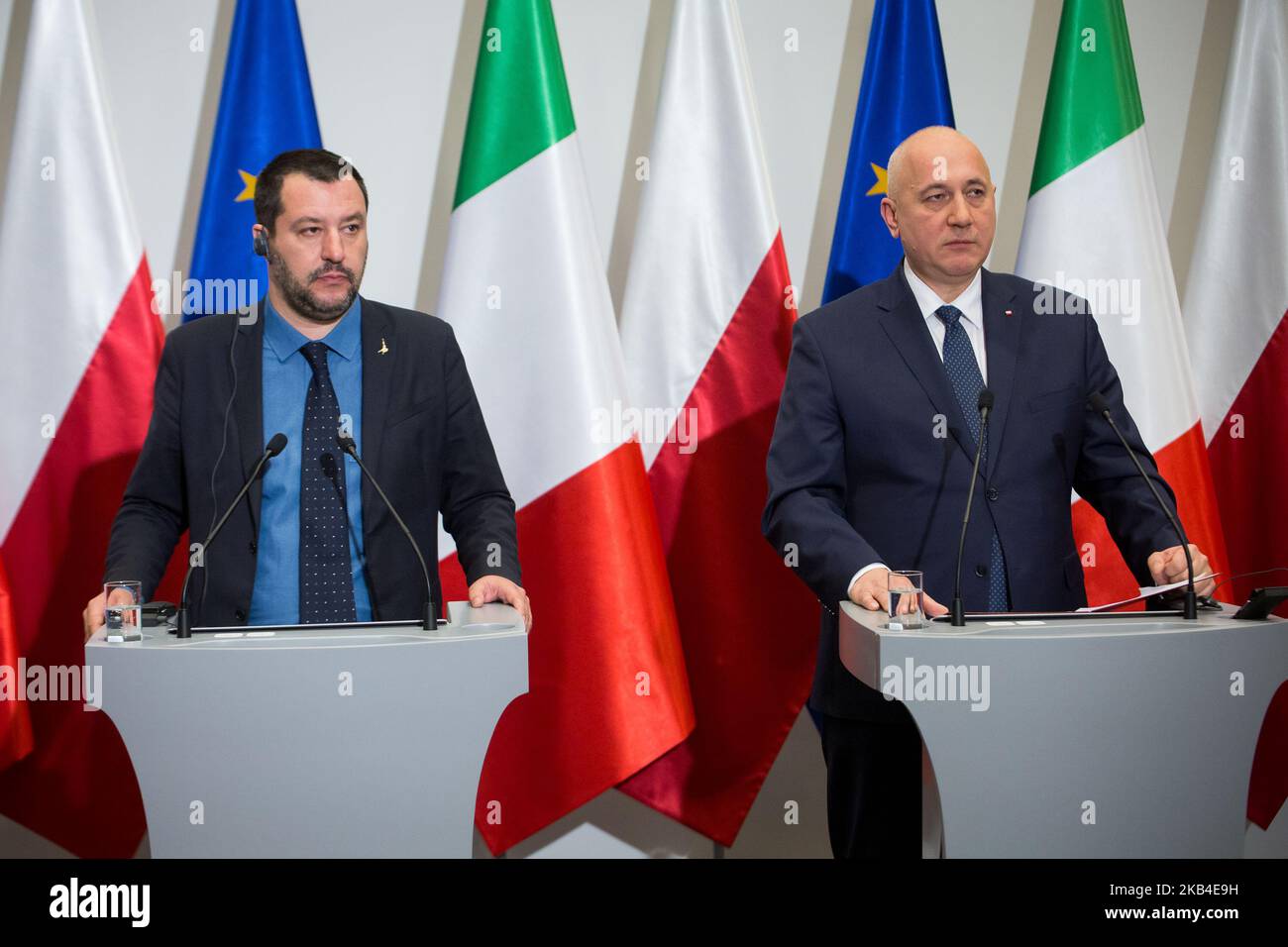 Deputy Prime Minister of Italy Matteo Salvini (L) and Polish Minister ...