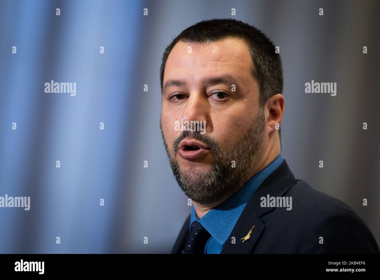 Deputy Prime Minister of Italy Matteo Salvini during the press ...