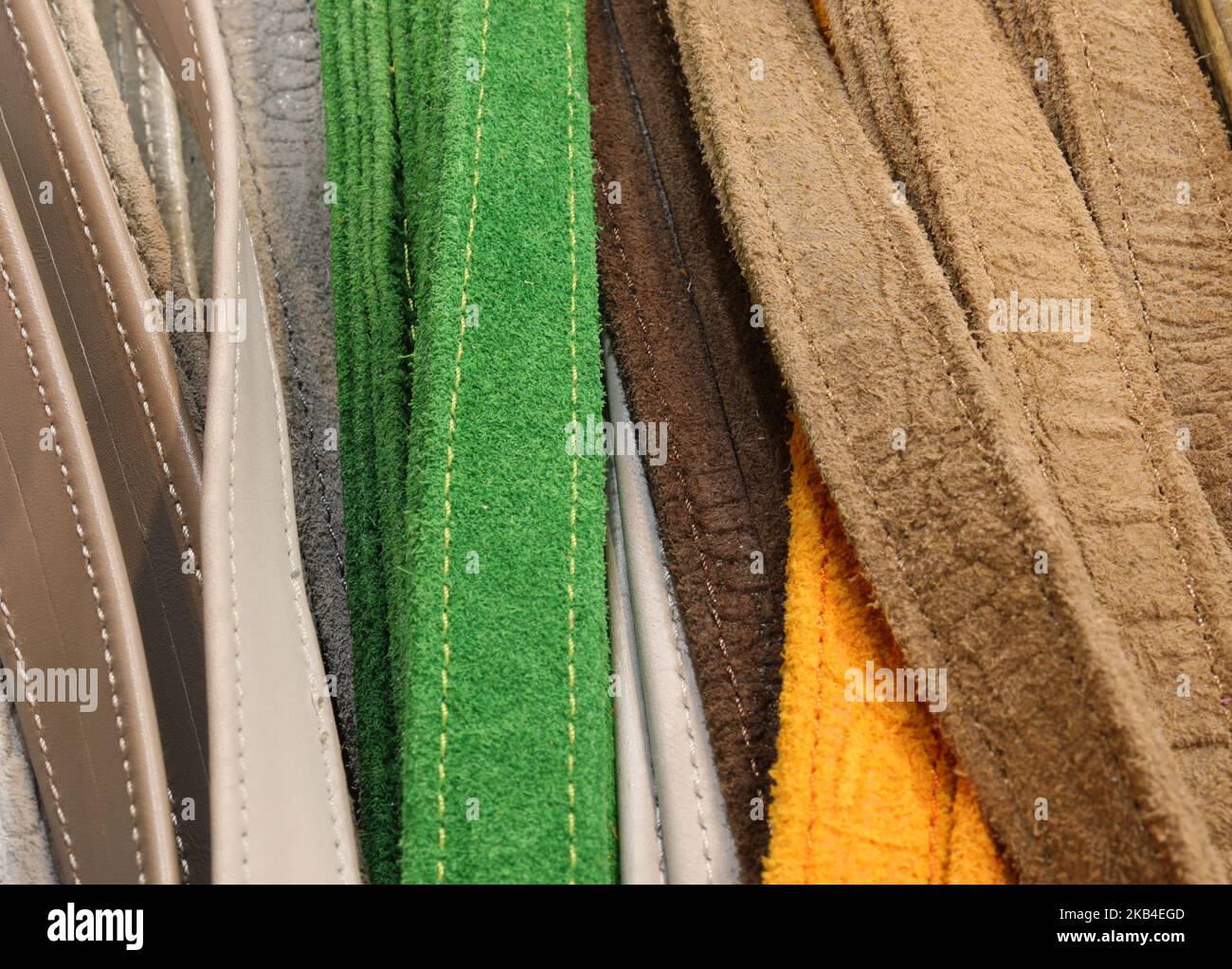 cut pieces of worked and colored leather for the creation of fashion ...