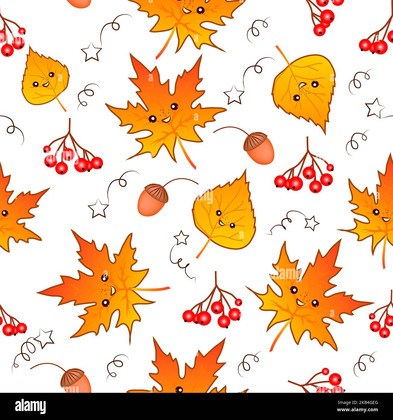 Yellow leaves pattern. Seamless pattern. Cute drawings of autumn leaves ...