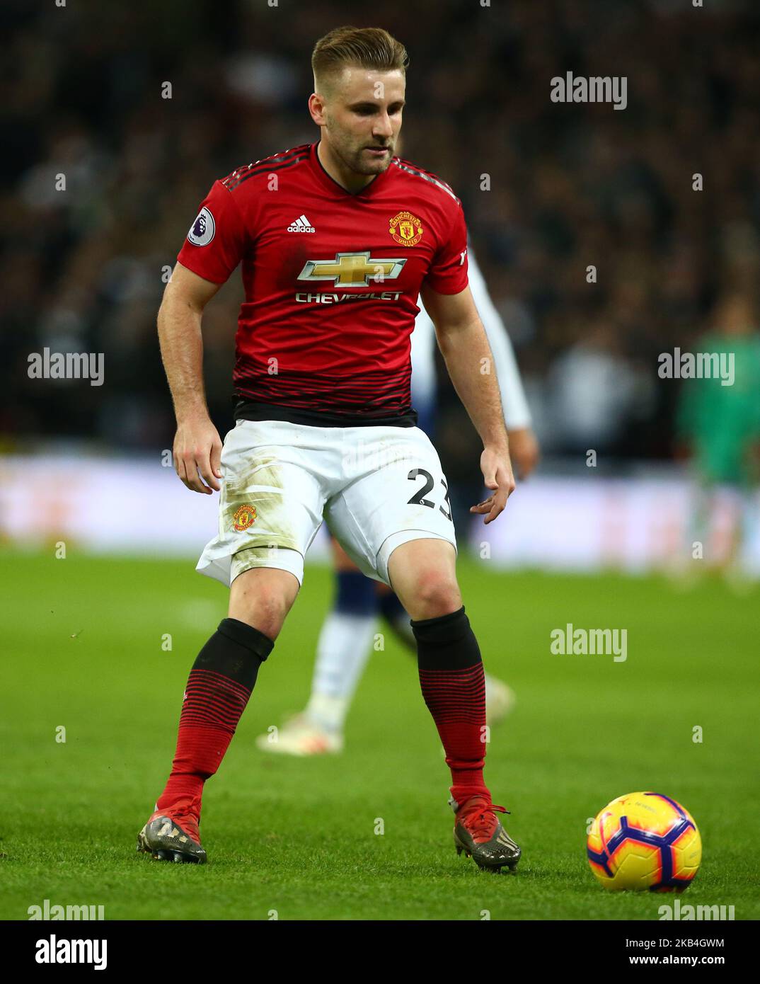 London, England - January 13, 2019 Manchester United's Luke Shaw during ...