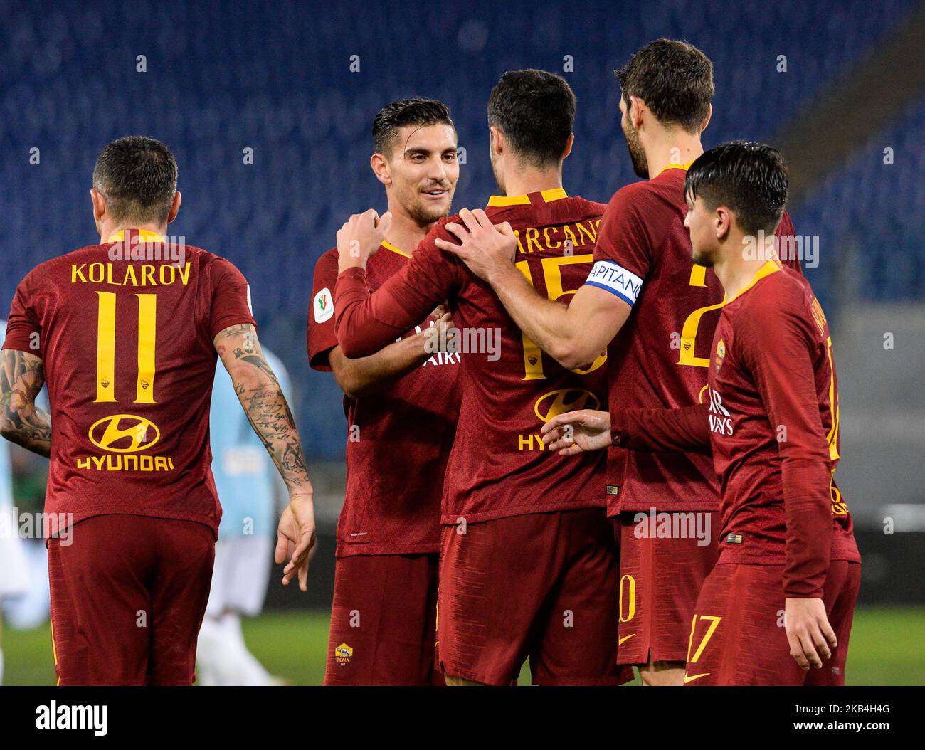 Ivan Marcano celebrates with Lorenzo Pellegrini after scoring goal 2-0 ...