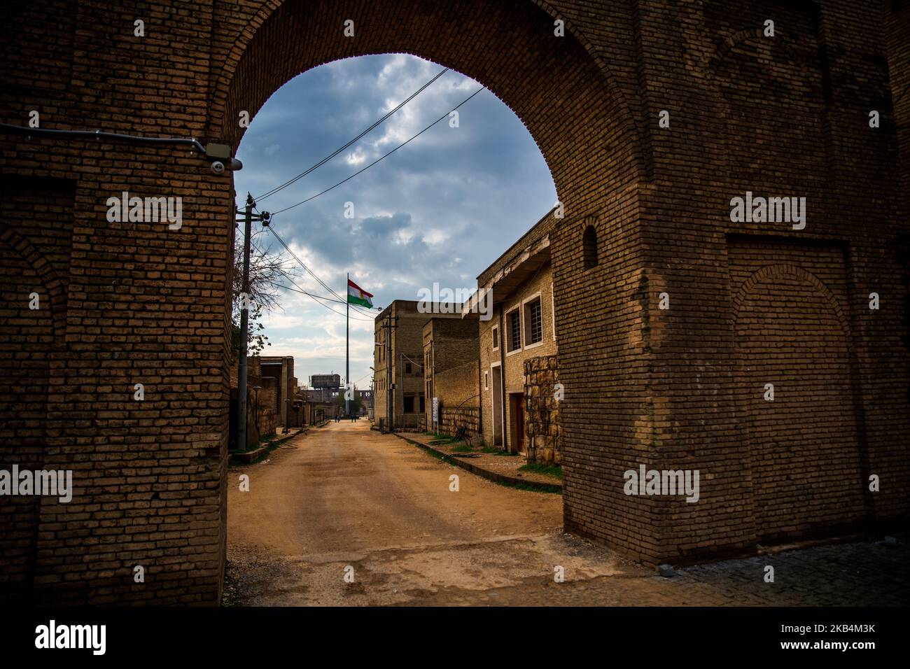 The old city of Irbil, with a huge Kurdish flag visible from all the ...