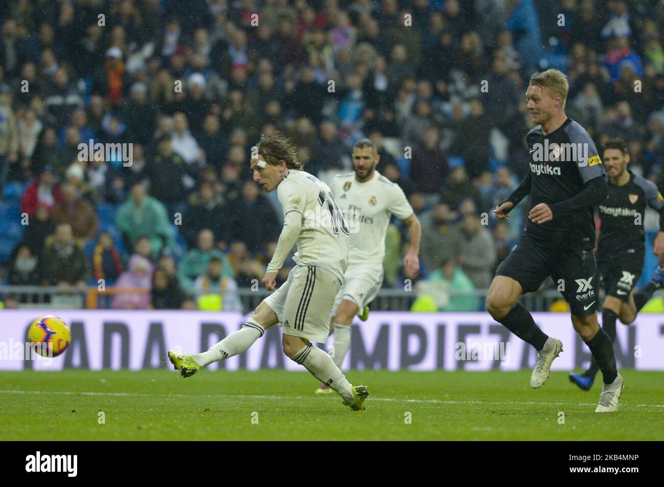 Luka Modric of Real Madrid convert the second goal during a match ...