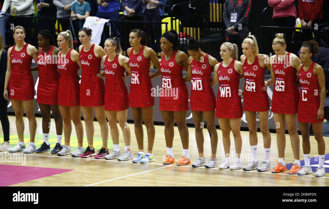 England Team standing for the National ANTHEM During Netball Quad ...
