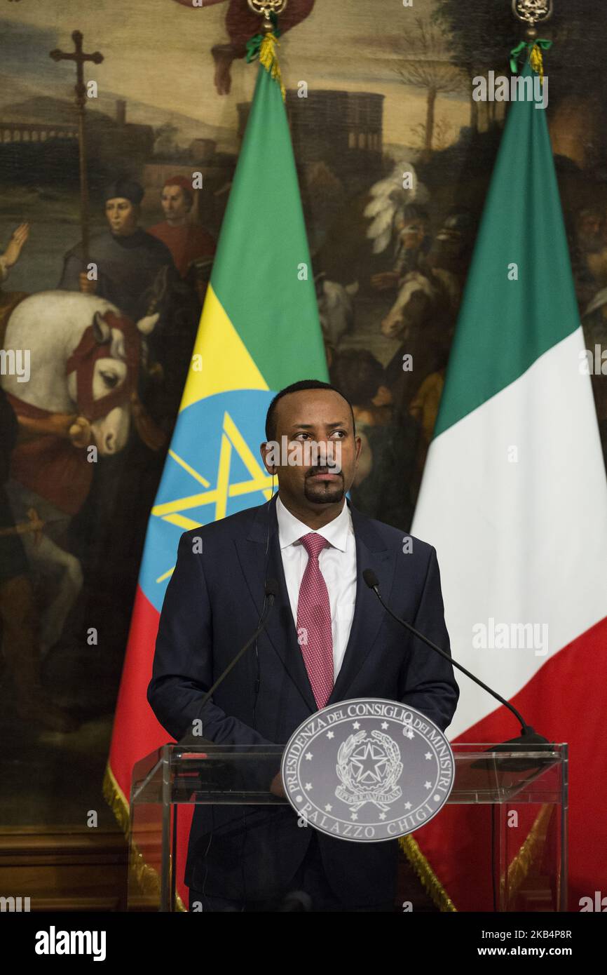Ethiopian Prime Minister Abiy Ahmed Ali during a press conference at ...