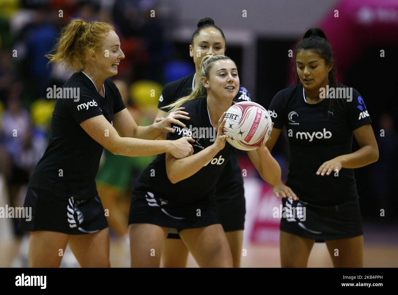 L-R Samantha Sinclair of New Zealand Silver Ferns, Gina Crampton of New ...